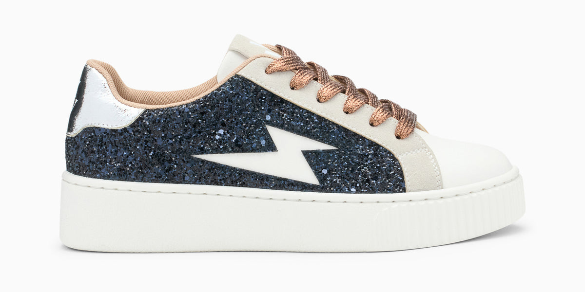 Nancy glittery navy storm sneakers with bronze laces • Vanessa Wu
