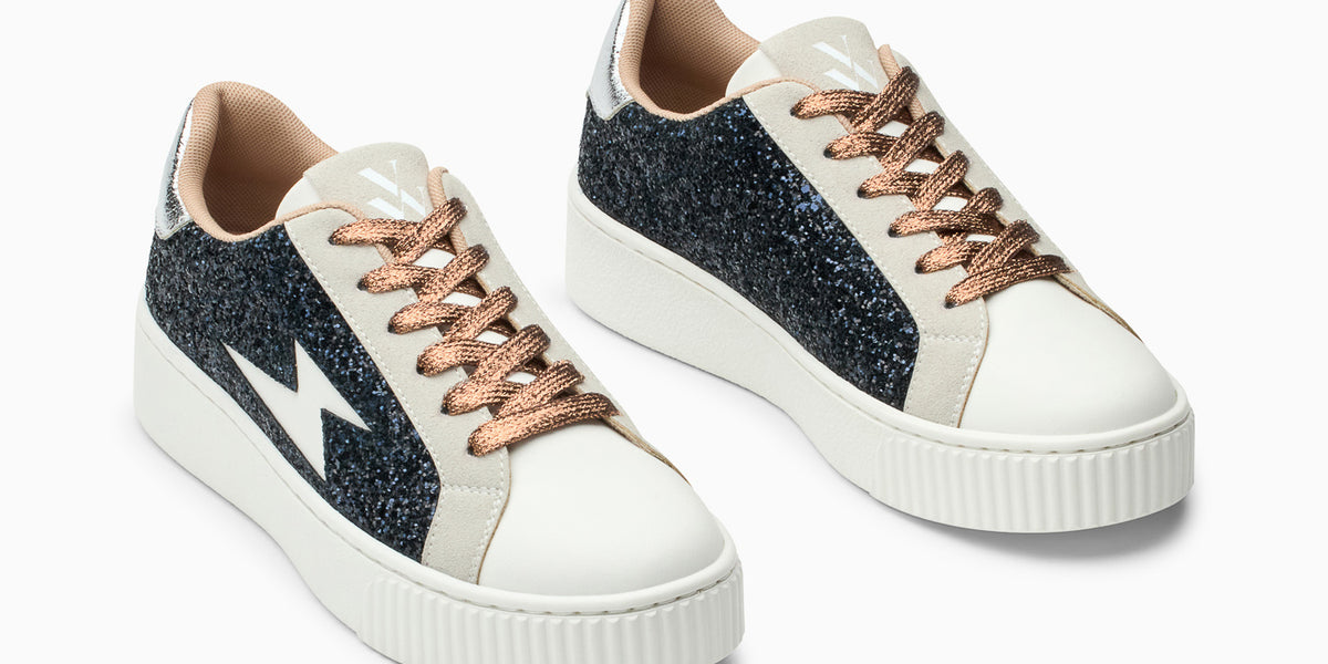 Nancy glittery navy storm sneakers with bronze laces • Vanessa Wu