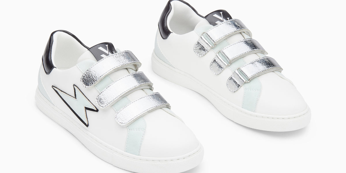 Sadie white and blue storm sneakers with velcro • Vanessa Wu